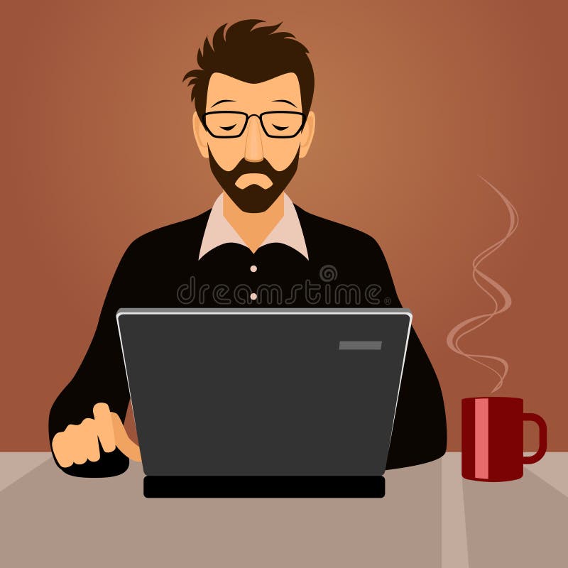Man working with laptop stock vector. Illustration of business - 63723579
