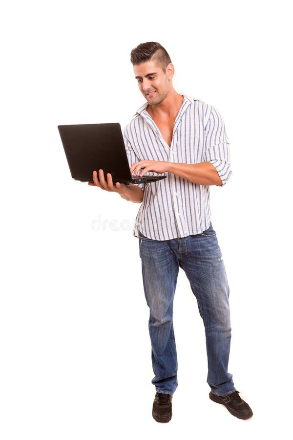 Man working with laptop stock image. Image of male, alone - 43510793