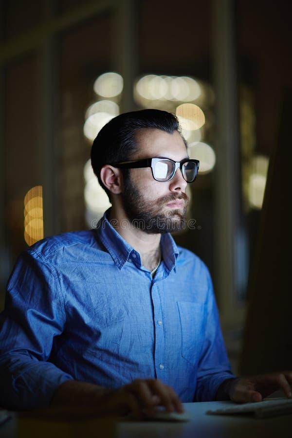 Man working late stock image. Image of concentration - 108561875