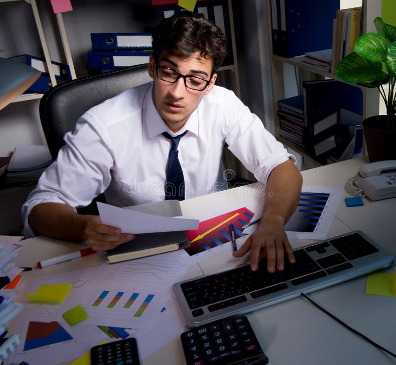 Man Businessman Working Late Hours in the Office Stock Photo - Image of ...