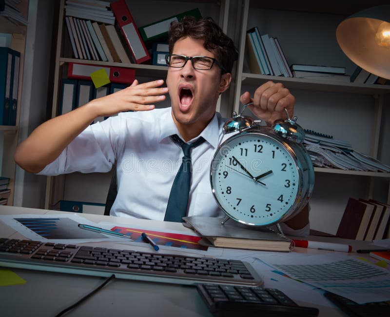 Man Businessman Working Late Hours in the Office Stock Image - Image of ...