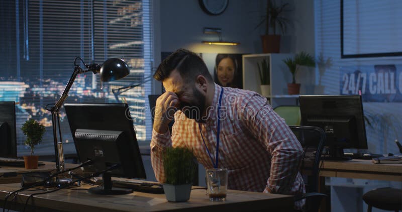 Man Working Late at Night in an Office Stock Photo - Image of support ...