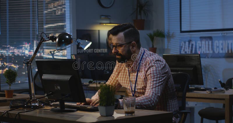 Man Working Late at Night in an Office Stock Image - Image of support ...