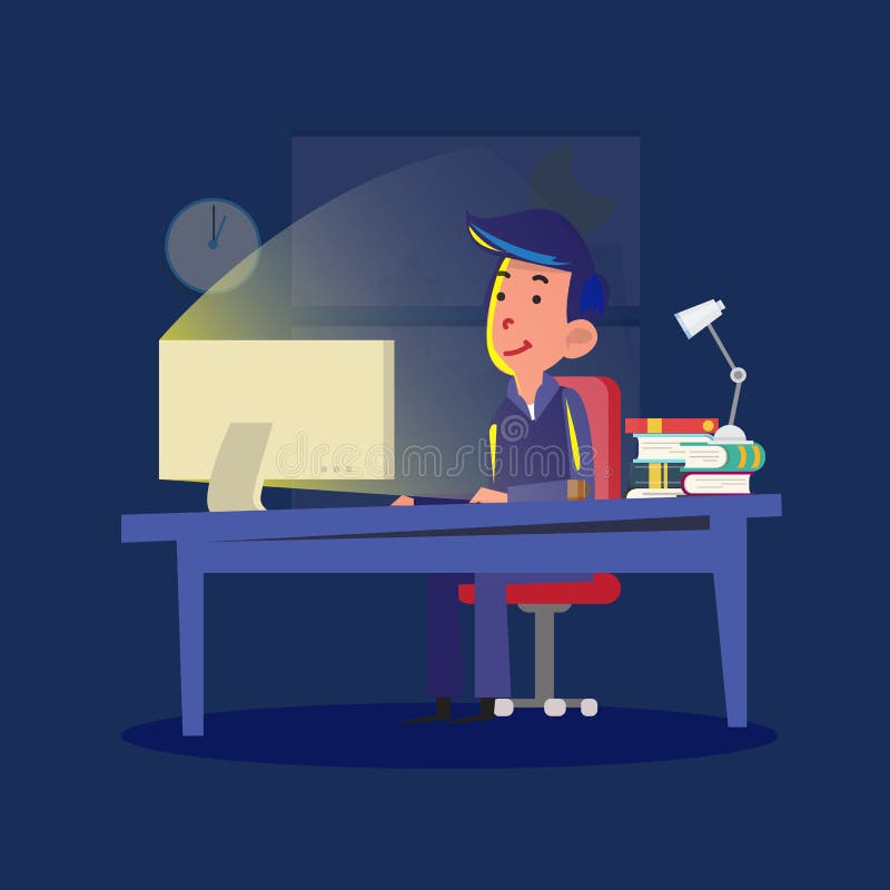 Man Working Late Night. Workload Concept - Stock Illustration ...