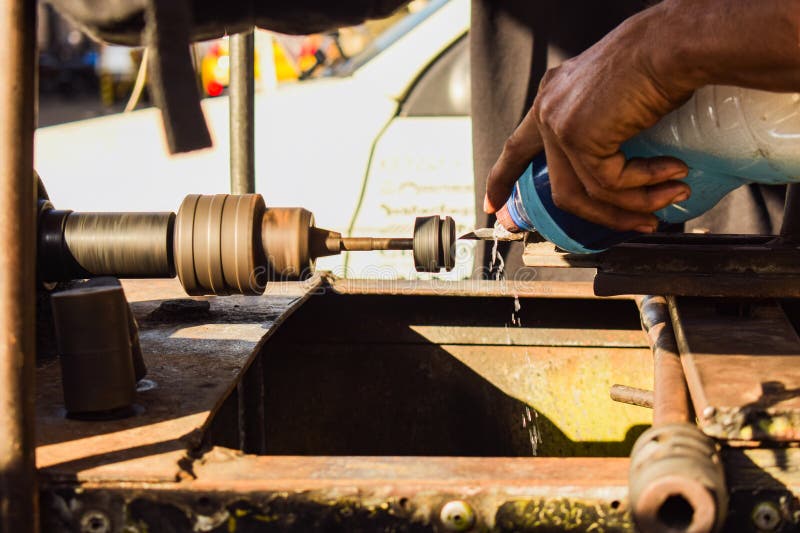 Man Working on Lathe Machine in Workshop Stock Photo - Image of lathe ...