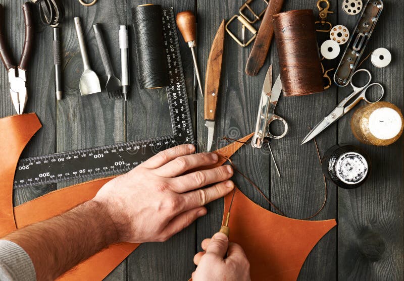 Man working with leather stock image. Image of manufacturing - 67205967