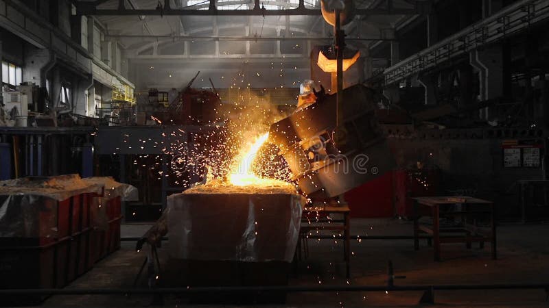 Man Working with Liquid Metal in Factory. Metal Factory Stock Footage ...
