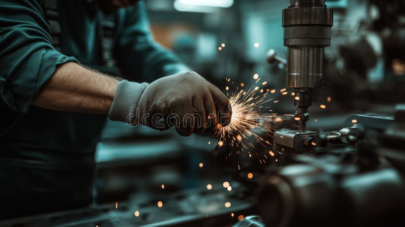 A Man is Working on a Machine with Sparks Flying Out of it. Generative ...