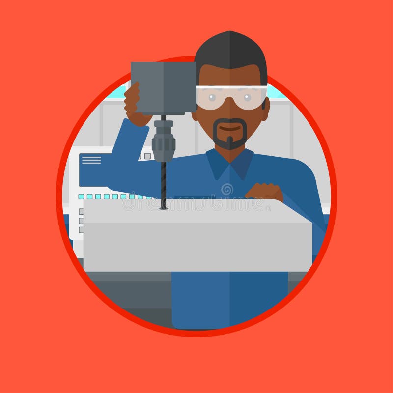 Man Working on Milling Machine. Stock Vector - Illustration of factory ...
