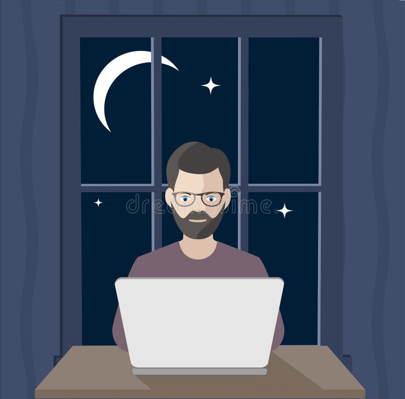 Man working at night stock vector. Illustration of design - 72811646