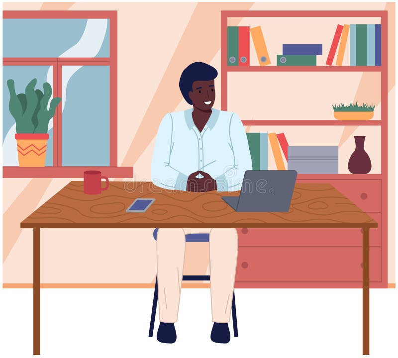 Man Working at Office with Computer at Workplace. Employee Manager or ...