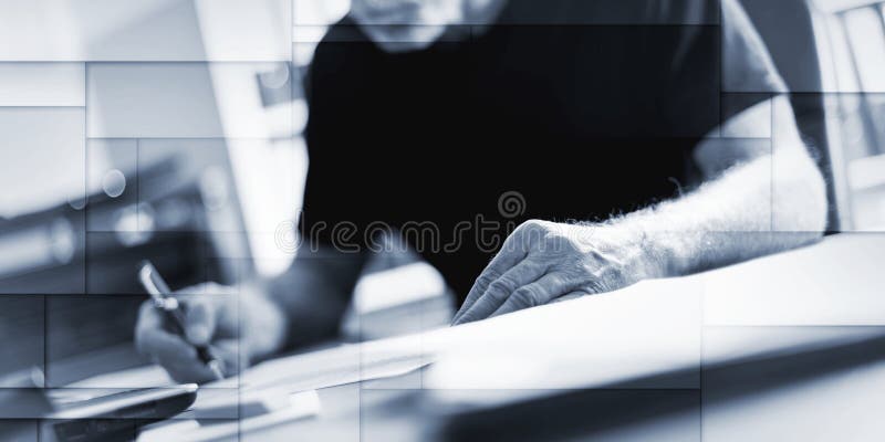 Man Working in Office, Hard Light Effect, Geometric Pattern Stock ...