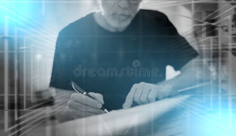 Man Working in Office, Hard Light Effect; Multiple Exposure Stock Photo ...