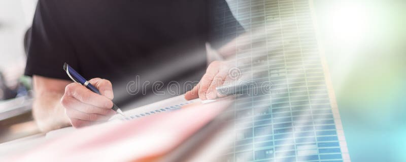 Man Working in Office, Hard Light Effect; Multiple Exposure Stock Photo ...