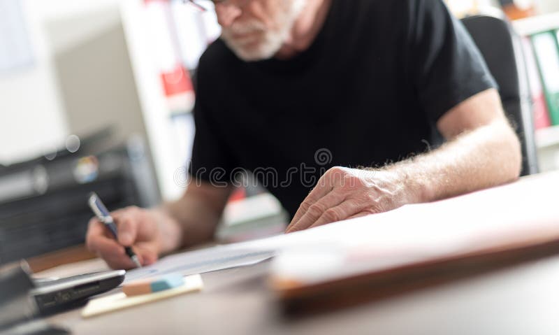 Man Working in Office, Hard Light Effect Stock Photo - Image of ...