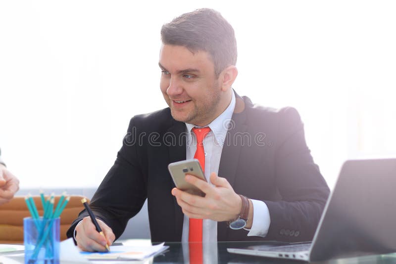 Man Working at the Office on Laptop Stock Image - Image of adult ...