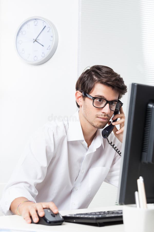 Man Working in Office on the Phone Stock Image - Image of life, casual ...