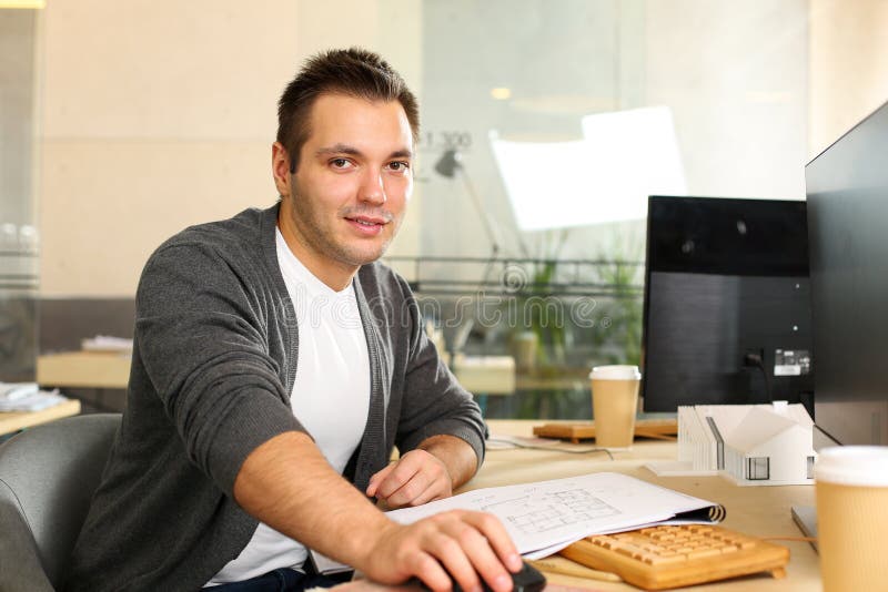 Man working at office stock photo. Image of businessman - 167039540