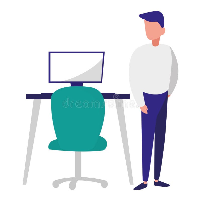 Man Working in Office Workplace Stock Vector - Illustration of ...