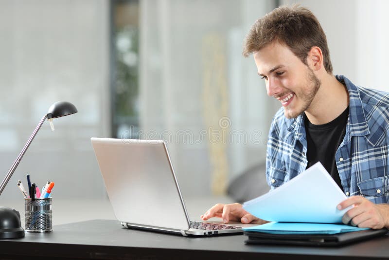 Man Working Online at Home on a Laptop Stock Image - Image of high ...