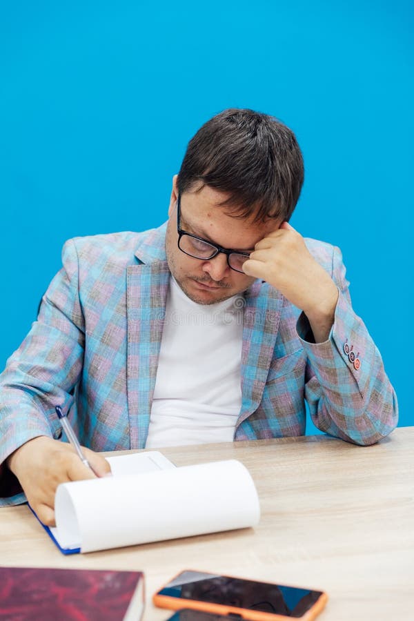 Man Working Online Learning at Desk with Laptop in Office Stock Image ...