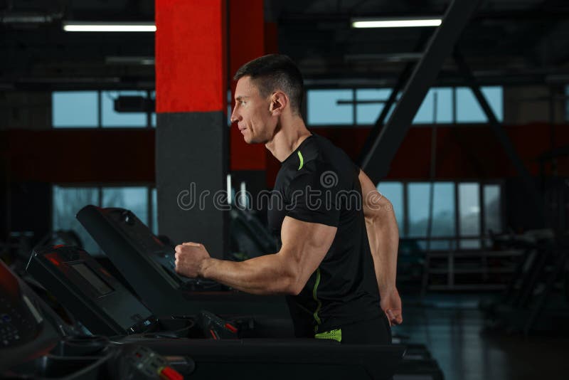 Man Working Out on Treadmill in Gym Stock Image - Image of equipment ...