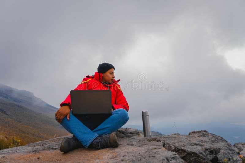 Man Working Outdoors with Laptop Stock Image - Image of blurred ...