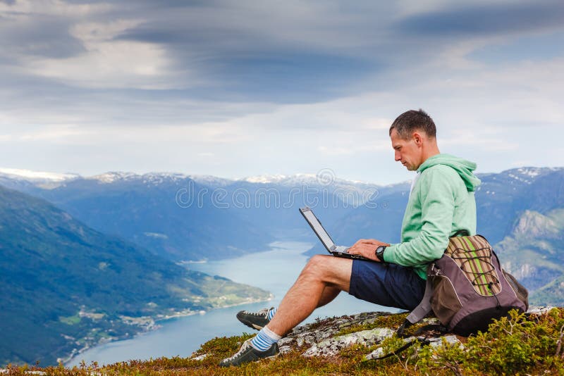 Man Working Outdoors with Laptop Stock Image - Image of concept, person ...
