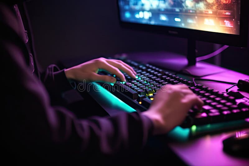 Man Working Pc Computer Freelancer Working Night Computer Human Hands ...