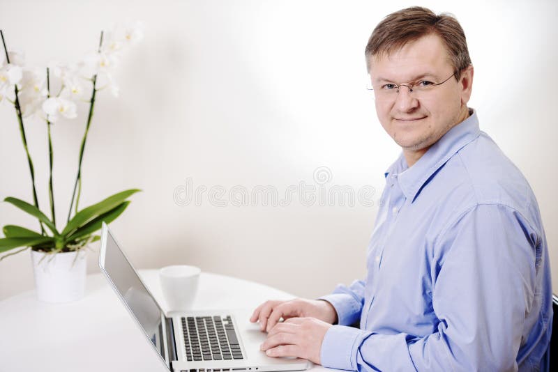 Man at work stock image. Image of adult, shirt, typing - 93320031