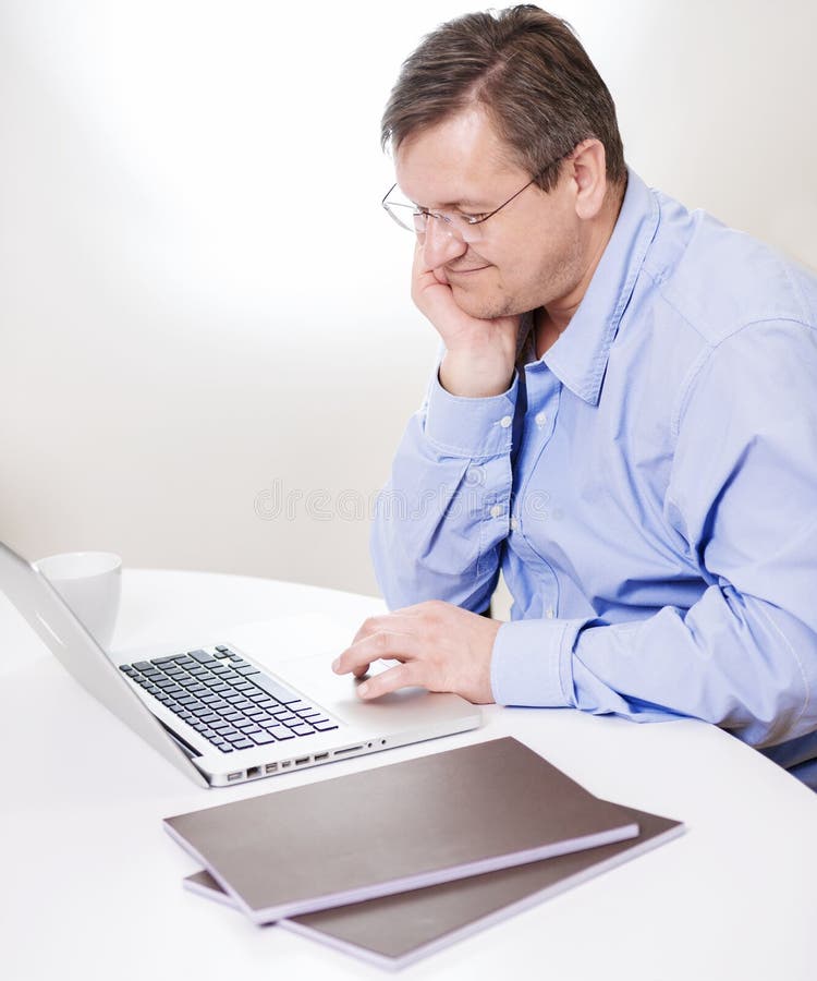 Man at work stock photo. Image of glasses, desk, computer - 93319930