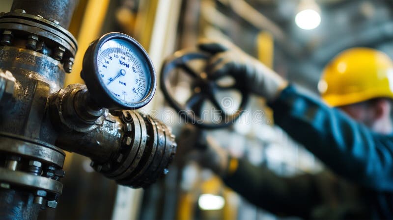 A Man is Working on a Pipe with a Gauge on it Stock Illustration ...