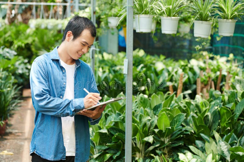 Man Working at Plant Nursery Stock Photo - Image of growth, cheerful ...
