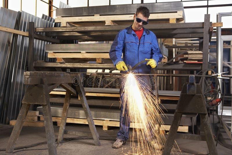 Man Working with Plasma Cutter Stock Image - Image of construction ...
