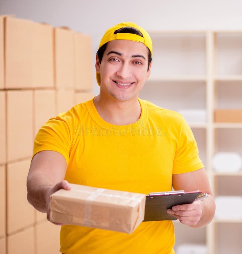 The Parcel Delivery Being Paid with Pos and Credit Card Stock Photo ...