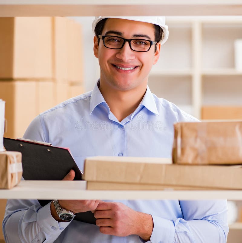 Man Working in Postal Parcel Delivery Service Office Stock Image ...