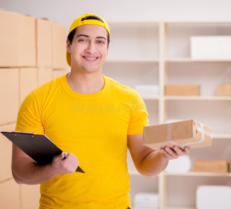 Man Working in Postal Parcel Delivery Service Office Stock Photo ...