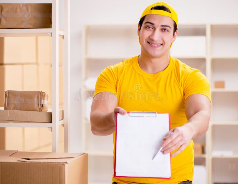 Man Working in Postal Parcel Delivery Service Office Stock Photo ...