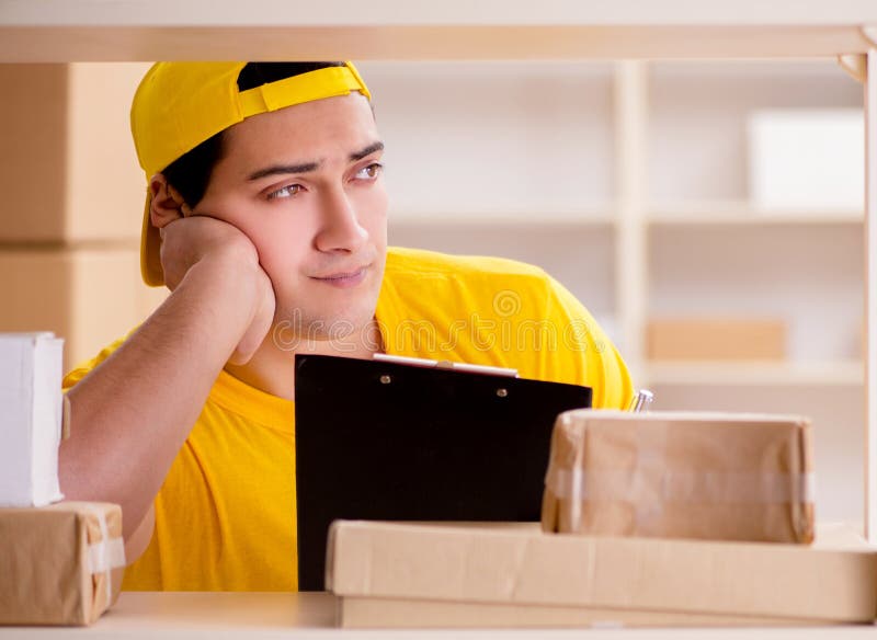Man Working in Postal Parcel Delivery Service Office Stock Image ...