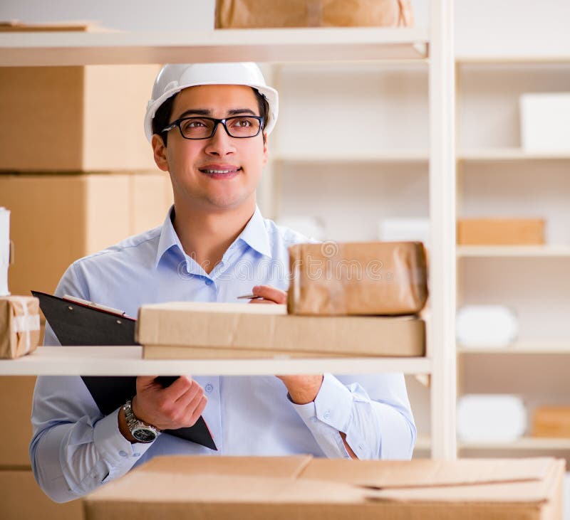 Man Working in Postal Parcel Delivery Service Office Stock Image ...