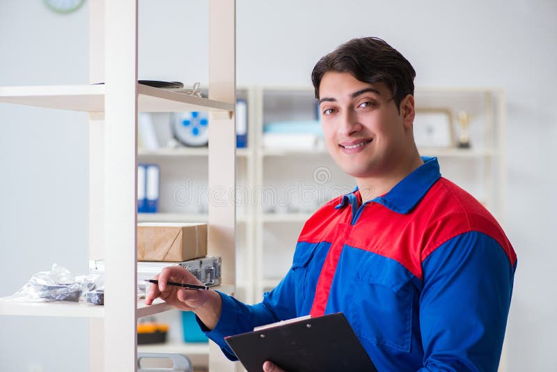 The Man Working in the Postal Warehouse Stock Image - Image of packing ...