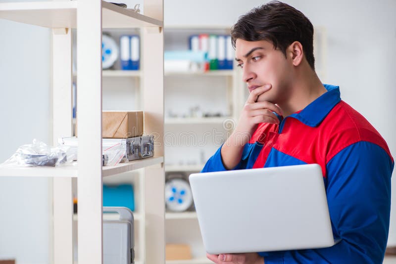 The Man Working in the Postal Warehouse Stock Photo - Image of online ...