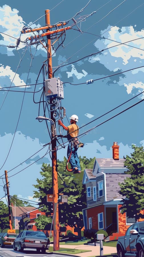 A Man is Working on a Power Line Pole Generated by AI Stock ...