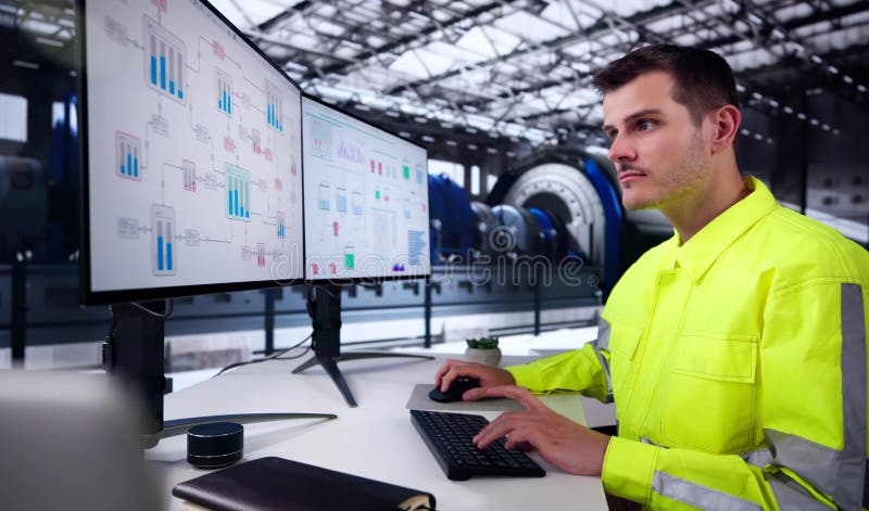 Man Working in Power Plant Electricity Stock Image - Image of compute ...