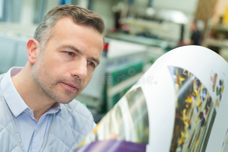 Man Working in Printing Factory Printing Press Stock Photo - Image of ...
