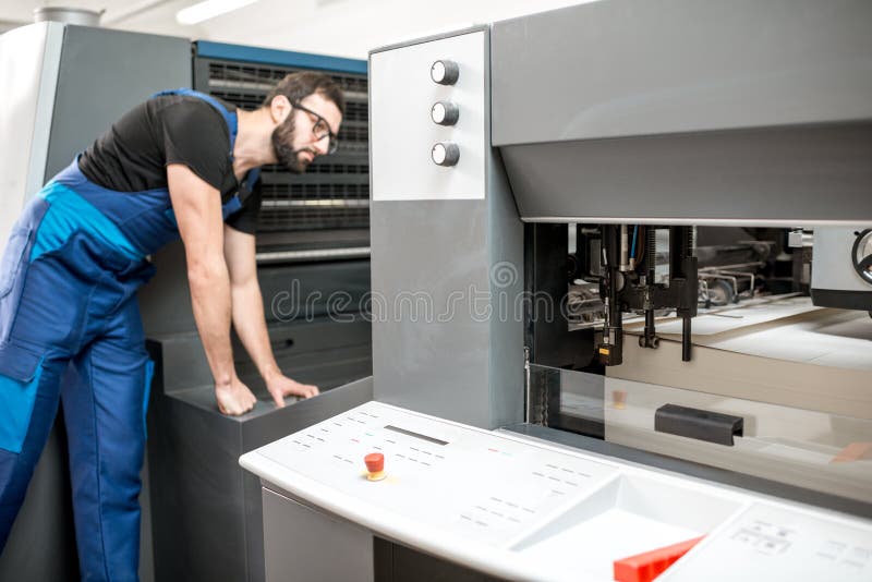 Man Working at the Printing Manufacturing Stock Image - Image of ...