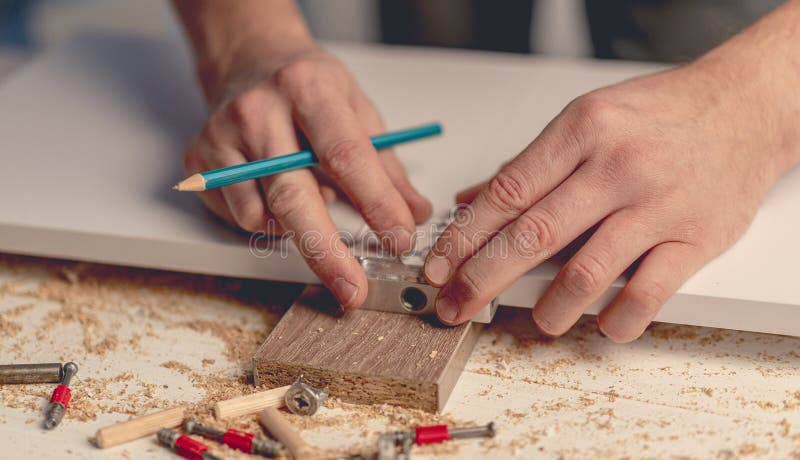 Man Working during Process of Furniture Manufacturing Stock Photo ...