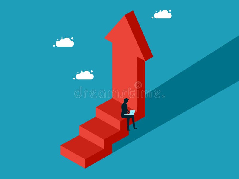 Man Working on Progress Arrow. Continuous and Step by Step Growth Stock ...