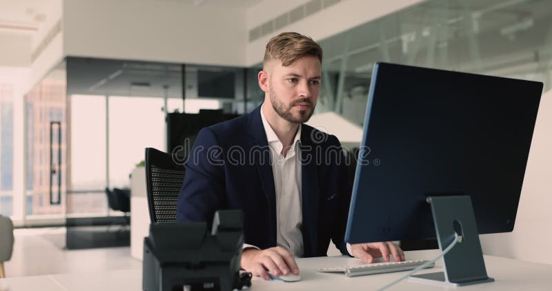 Man Working on Project or Report, Typing Using PC Stock Video - Video ...