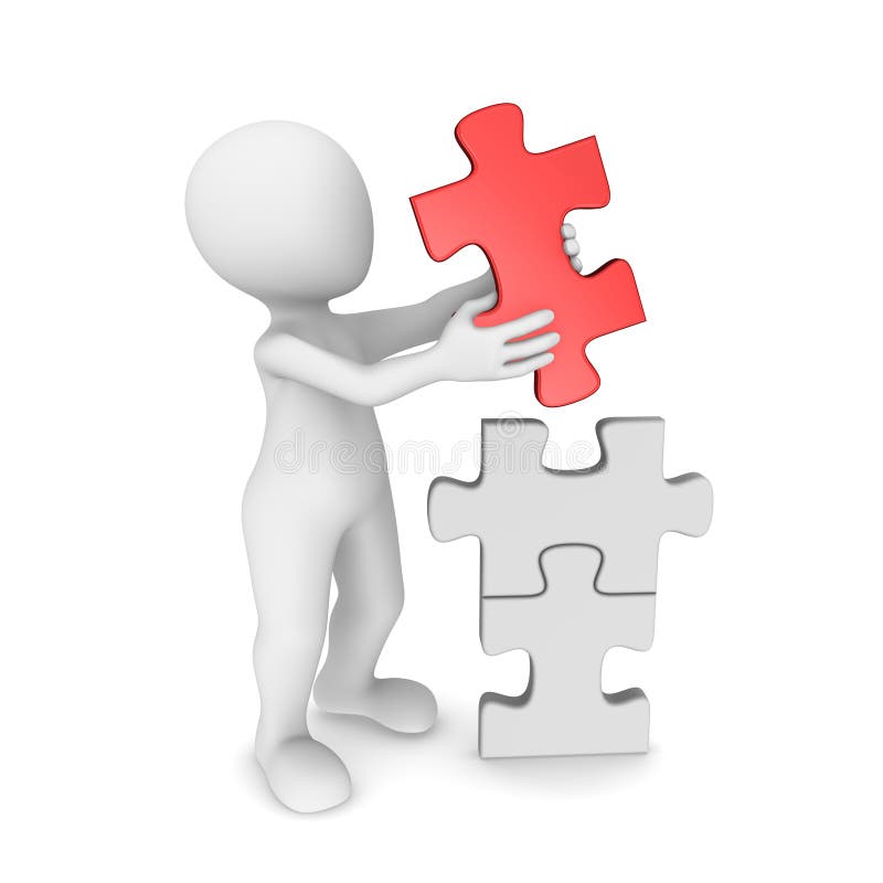 Man working with puzzle. stock illustration. Illustration of cartoon ...